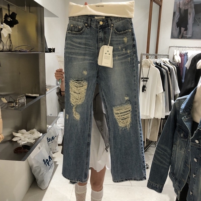 TEMPTING㊣东大门代购女士新品推荐休闲时尚真品牛仔裤开衩