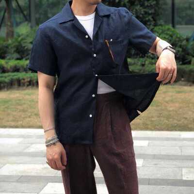 古巴领亚麻衬衫短袖衬衫古巴领