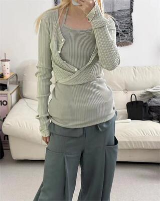 lowclassic系带针织背心开衫