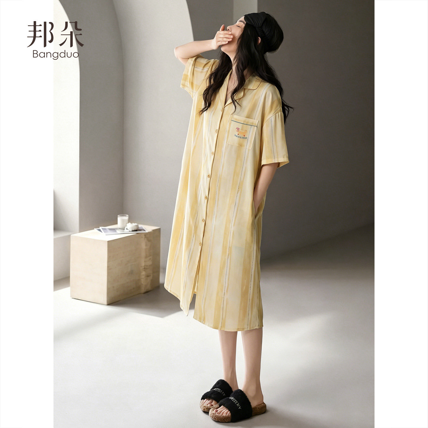 睡裙女士夏季冰丝短袖中长裙睡衣薄款丝绸高级感开衫仿真丝家居服