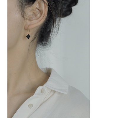 手作高级感石榴石黑尖晶球耳环925纯银花球耳钩复古气质耳饰81114