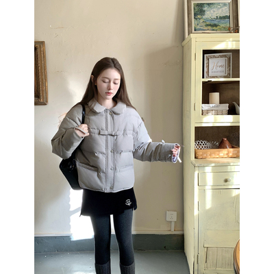桃可了 漫游者 玄米灰蝴蝶结绑带90%白鸭绒外套加厚保暖羽绒服女