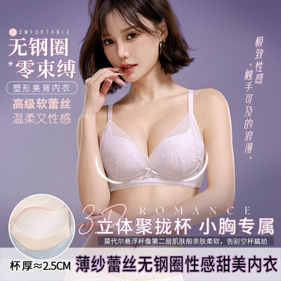 8143性感蕾丝美背无钢圈内衣防下垂文胸女聚拢小胸不空杯胸罩套装