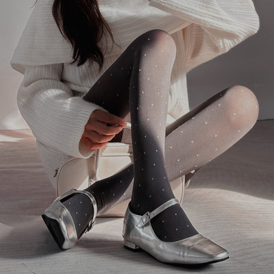 气质灰色天蓝圆点连裤袜早秋款显瘦美腿打底裤JK辣妹性感连脚袜子