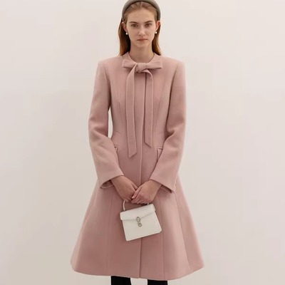 BAU韩国直邮蝴蝶系带羊绒大衣