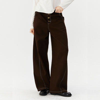 INRM复古宽松弯刀牛仔裤深棕色