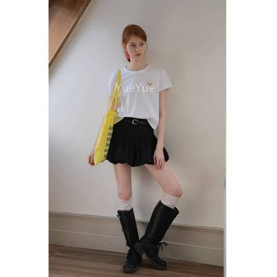 EGGKA高腰E25B3712字花苞A半身裙配腰带气女夏新款韩显系质瘦蓬蓬