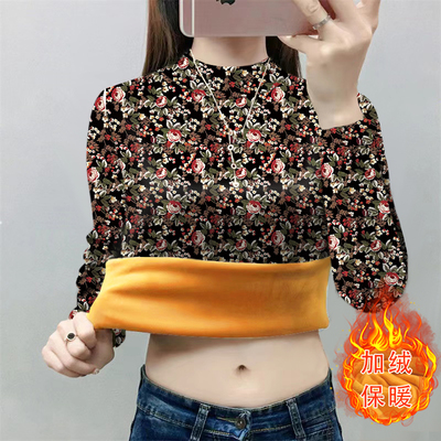 妈妈秋冬装加绒加厚T恤中老年人冬季一体绒打底衫老太太保暖上衣