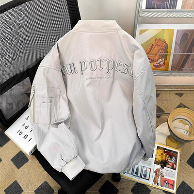 高街刺绣棒球服男春秋季潮牌美式宽松百搭cleanfit飞行员夹克外套