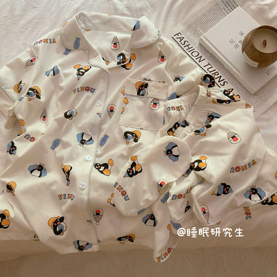 【夏日绵绵冰】夏季女睡衣纯棉套装短袖短裤家居服卡通pingu企鹅