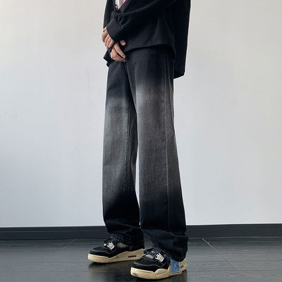 逆哲K2351渐变撞色直筒牛仔裤男宽松大码休闲裤子情侣ins韩版潮流