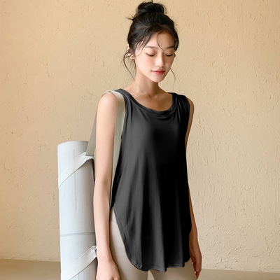 夏季健身t恤瑜伽服背心上衣女宽松显瘦遮肉透气跑步训练运动罩衫