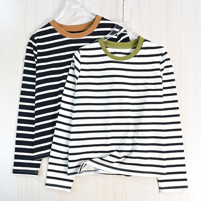 舒适高克重棉质休闲长袖条纹T恤