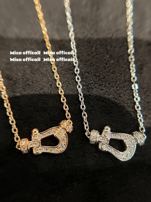 Misa official｜s925银mini马蹄扣项链纯银镀18k玫瑰金满钻锁骨链