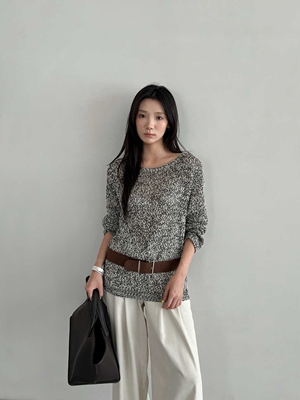 BEFORE SUNSET 日落十三行慵懒风圆领套头针织衫女秋冬季百搭上衣