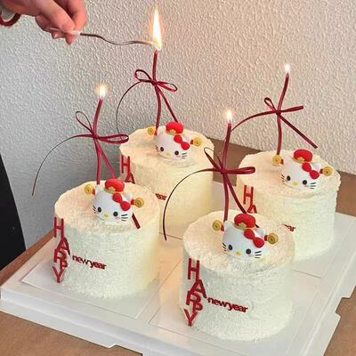 网红2026新年快乐HAPPYnewyear亚克力蛋糕装饰插件财神KT猫摆件