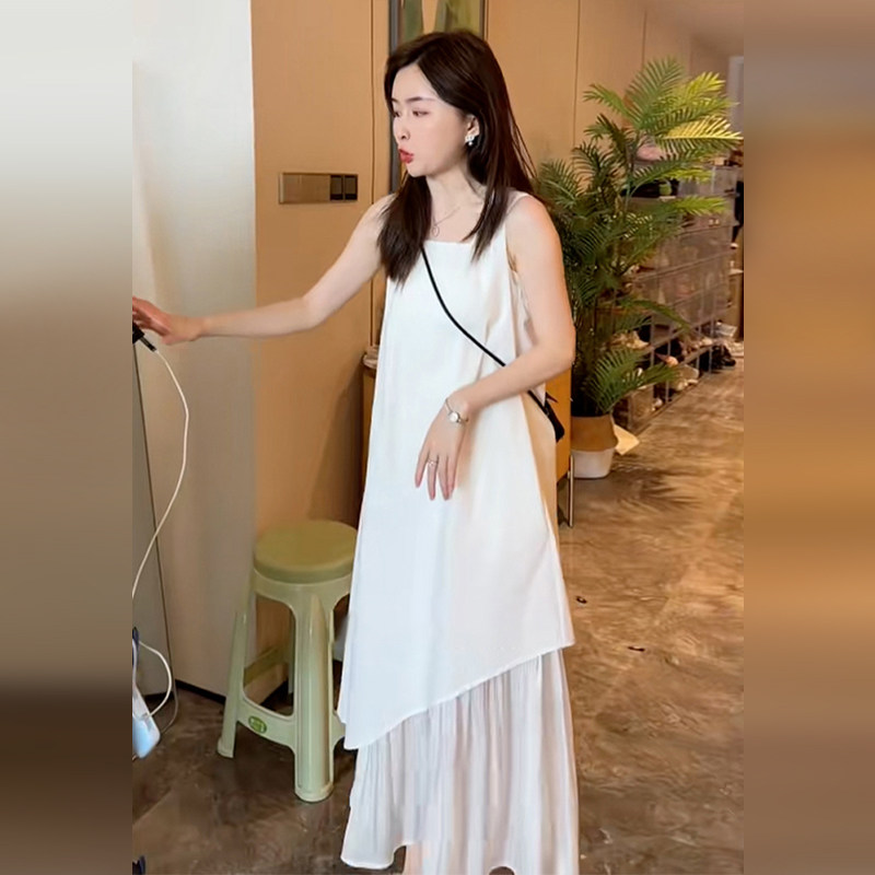 玖月无袖背心连衣裙子女夏季法式气质高级感海边度假长裙