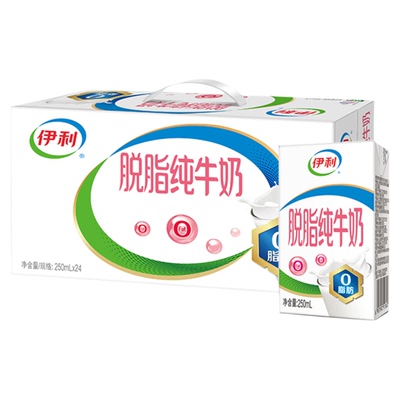 伊利旗舰店纯牛奶/脱脂纯牛奶24盒*1/2箱学生营养早餐奶百补5月