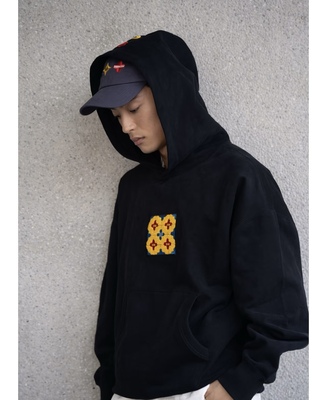 GAP x DOE 联名款 毛巾绣设计加绒连帽卫衣 男女同款 黑色