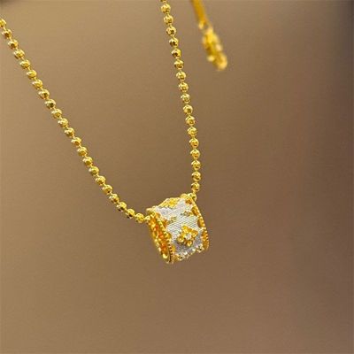 【K社制造】S925纯银复古万花筒四叶草圆珠链项链拉丝法式高级感