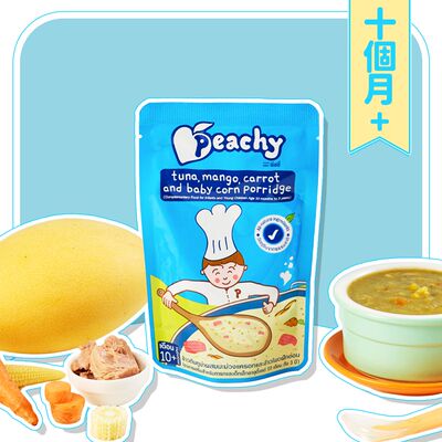 进口PEACHY吞拿鱼芒果红萝卜玉米笋粥125g10个月以上婴幼儿辅食品