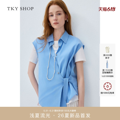 TKYSHOP衬衫领无袖薄上衣