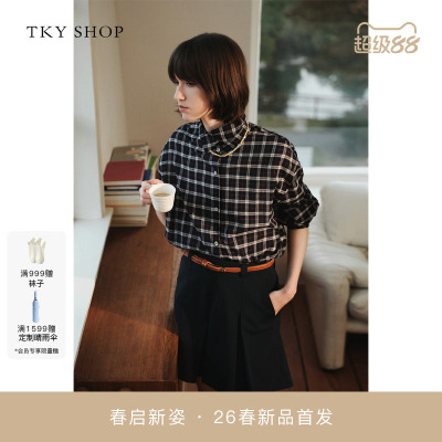 [商场同款]TKY SHOP格纹长袖衬衫女2026春新款上衣10J1KA05C036