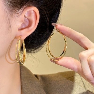 金属双层圈圈耳环女轻奢高级感