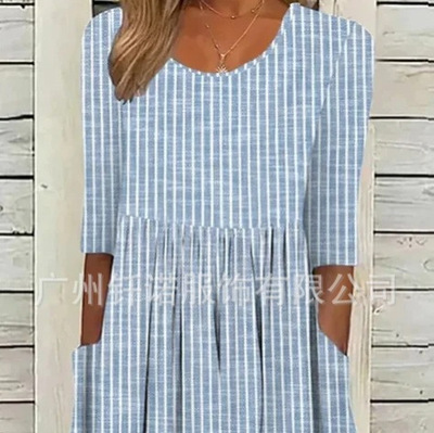 新款欧美休闲宽松条纹长袖连衣裙summer dress women