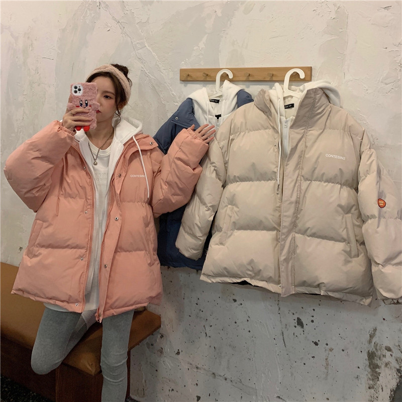 网图棉服女外套韩版短款面包服小个子大码港风宽松羽绒服学生胖MM