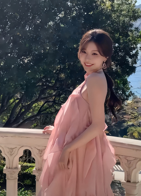 一枝南南同款夏季长款斜肩挂脖抹胸粉色连衣裙仙仙木耳边沙滩长裙