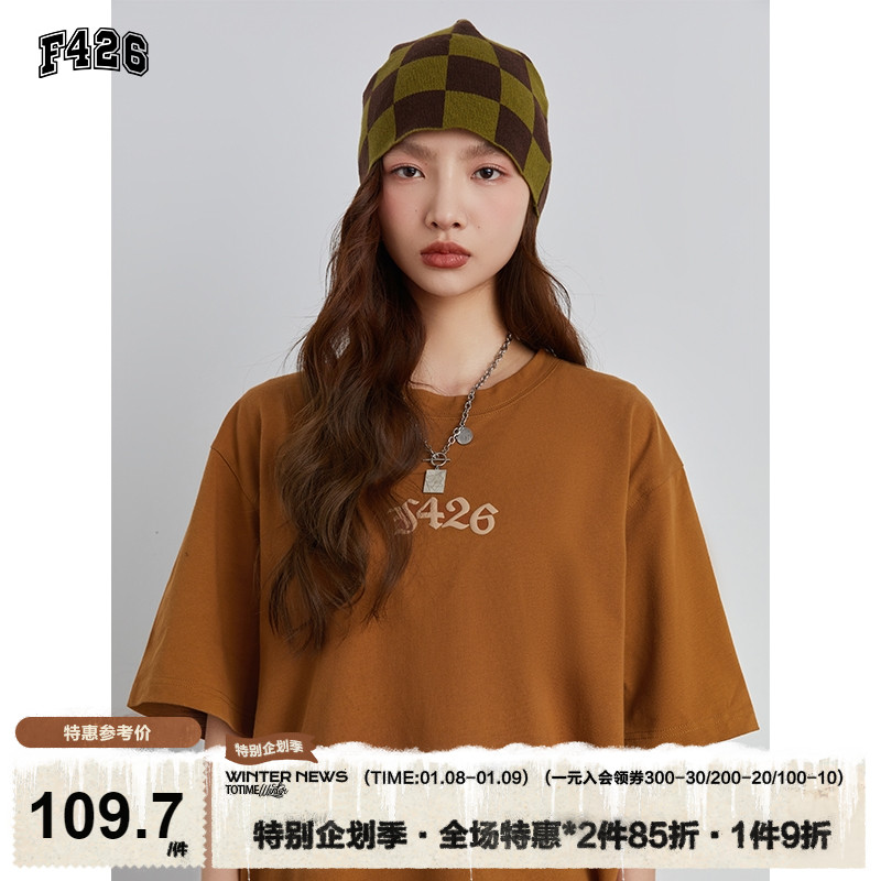 【F426官方店】国潮牌情侣嘻哈夏季哥特字体LOGO立体发泡T恤短袖_虎窝淘