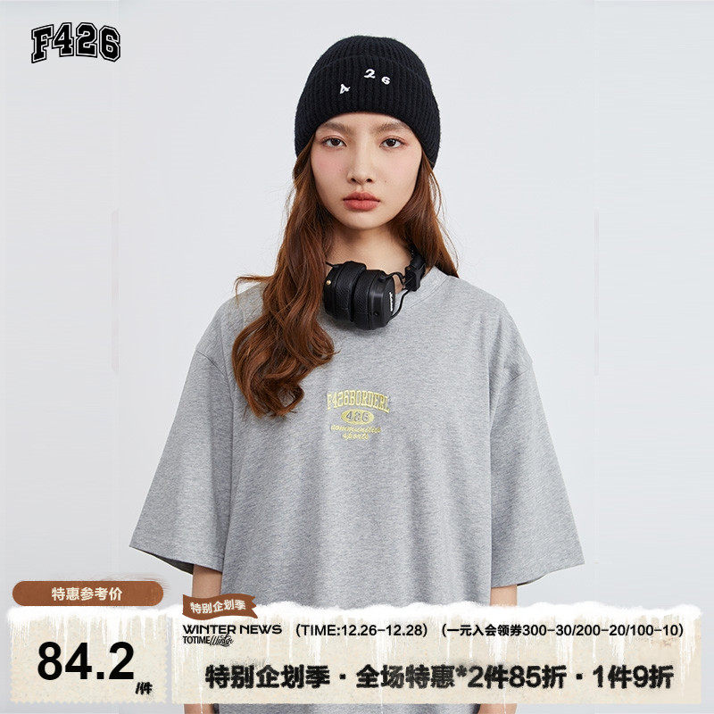 【F426官方店】国潮牌情侣嘻哈夏季小版运动字体排版宽松休闲T恤_虎窝淘