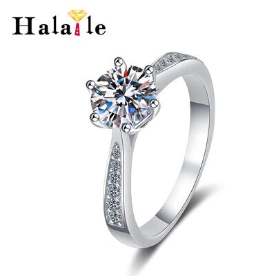 D Color VVS1 Moissanite 6 Claw Ring with GRA Trendy Fine Jew