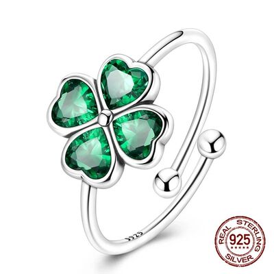 Original Green Four-leaf Clover Open Rings for Women Girls J