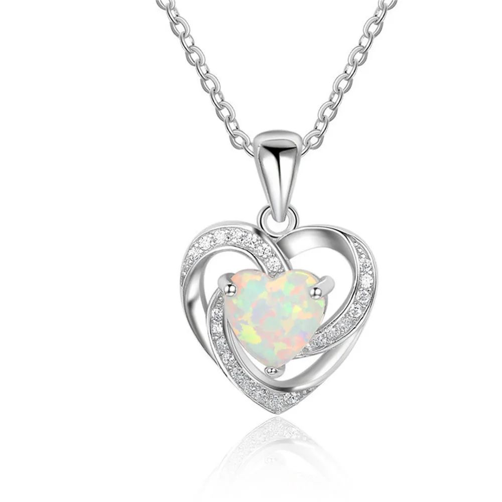 Boho Fashion Heart Shape Pendant Necklace Inlay Imitation Wh
