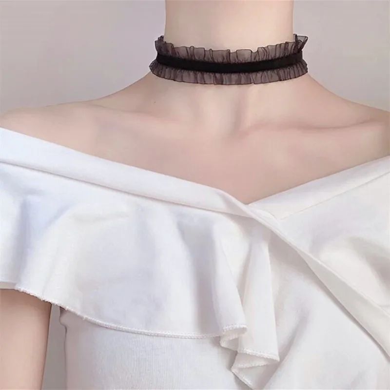 Short Lace Choker Nekclace for Women Girl Black White Color