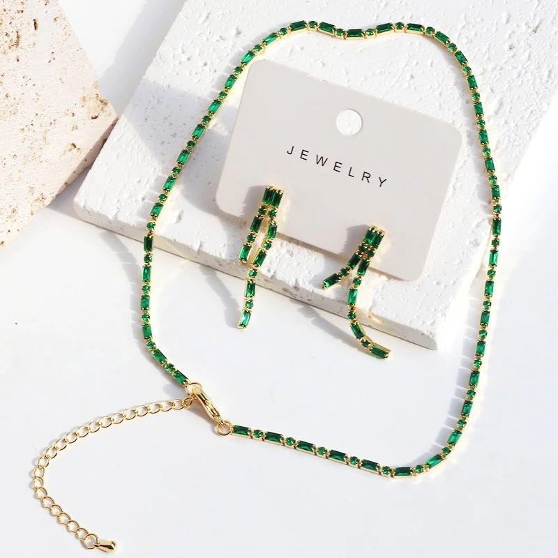 Bridal Fashion Crystal Green Zircon Choker Necklace Women We