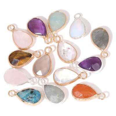 2pcs Natural Stone Water Drop Charms Pendant 10x14MM Necklac