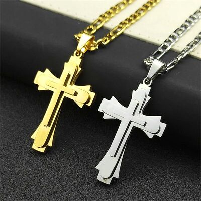 Hip Hop Christian Jesus Cross Necklace for Women Men Stainle