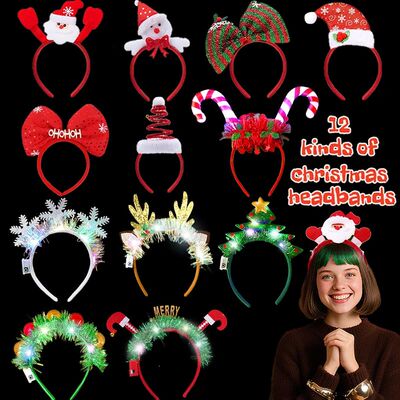 6-18PCS Christmas Headband Party Favors LED Christmas Headba