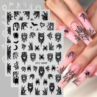 2 or 4pcs Halloween Nail Art Stickers Heart Spider Webs Desi