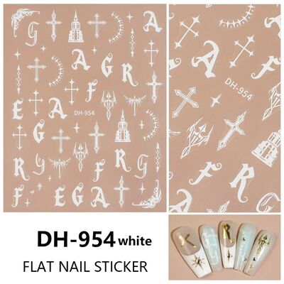1/5/10pcs 3D Flat Gothic Style Nail Stickers Letter Crosses
