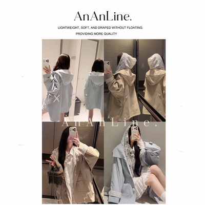 AnAnLine.【爱丁堡】26年秋季新款蕾丝拼接韩版风衣外套宽松休闲