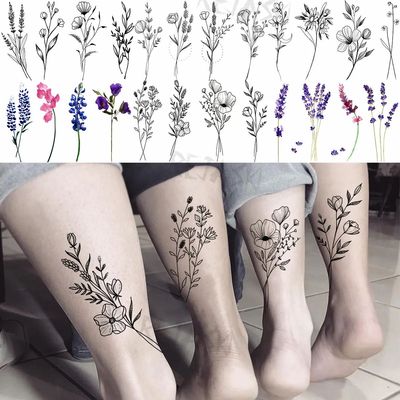 Small Poppy Flower Temporary Tattoos For Women Adult Lavende