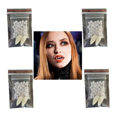 5 Pair Vampire Teeth Fangs Dentures Adhesive Halloween Costu