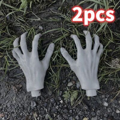 2PCS Halloween Skeleton Hands Plastic Bone Realistic Hand Ho