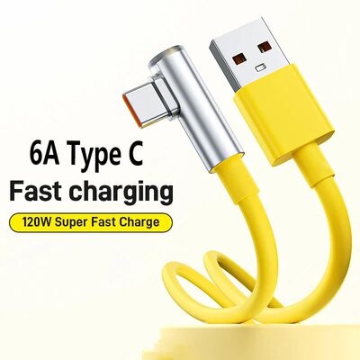 120W 6A USB-C Elbow Quick Charging Data Cable For Playing Game For Samsung S24 14 Huawei Android Pho