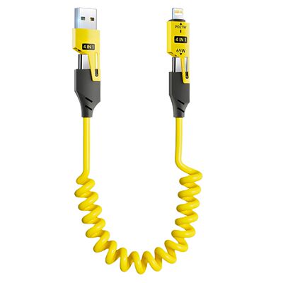 4In1 65W Spring Short Data Cable 6A USB Type C Spring Telesc