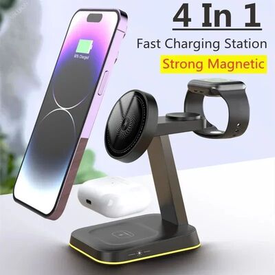 3In1 Wireless Charger Stand Pad LED Light 30W Quick Charging